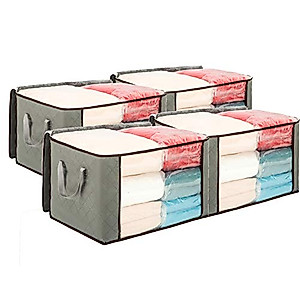 Large Capacity Clothes Storage Bags, Closet Organizer Clothes Storage Bags Organizer with Reinforced Handle,Thick Fabric for Comforters,Blankets, Bedding, Foldable with Sturdy Zipper(4-pack)
