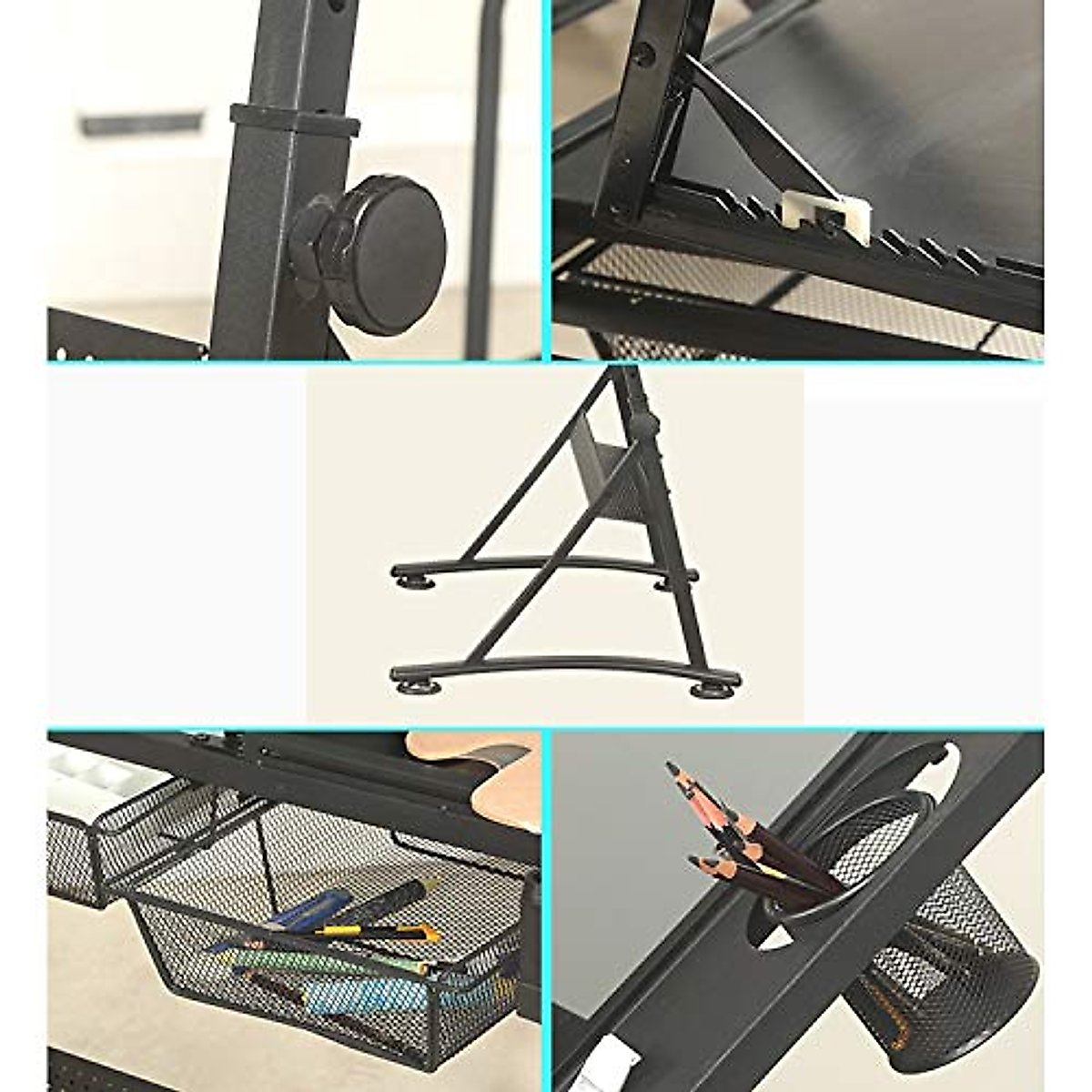 EESHHA Drawing Table Drafting Desk, Drafting Table with Storage, Height Adjustable Tiltable Art Desk, Glass Panel Drawing Desk, for Work Study Painting Craft Table