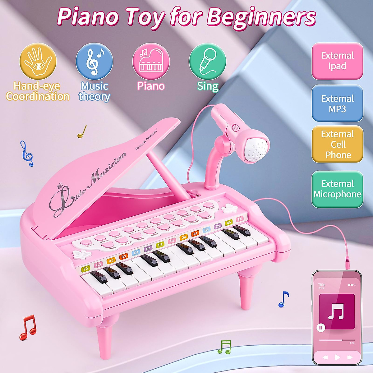 Amy&Benton Piano Toy Baby Piano Toy for Toddlers Piano Pink for Girls 1-3 Girl First Birthday Gift for 1 2 3 Years Old Girl 1st Birthday Toy for Girl 1 2 3 Year Old Girl Gift One Year Old