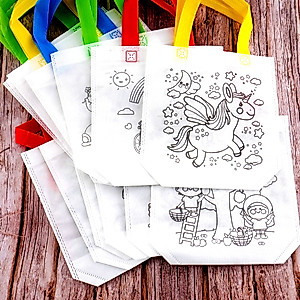 24 Pieces Cute Coloring Goodie Bags Birthday Reusable Party Favor Bags Cartoon Carnival Animals Craft Bags Color Your Own Bag for DIY Painting Birthday Party Gifts or Art Party Favors Supplies