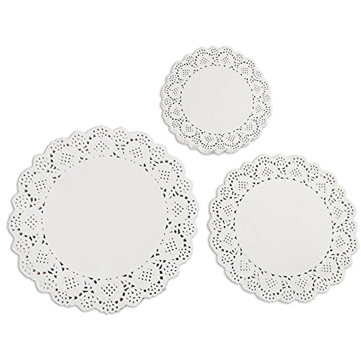 DECORA 180 Pieces White Round Paper Lace Doilies for Birthday Party and Wedding Tablewear Decoration 3.5inch,4.5inch,5.5inch