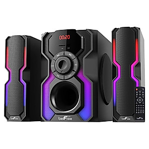 beFree Sound 2.1 Channel Bluetooth Multimedia Wired Speaker Shelf Stereo System with Reactive LED Lights, FM Radio, USB, and SD Inputs
