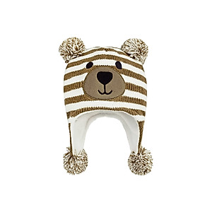 Century Star Baby Boy Hat Winter Fleece Lined Hat Knit Earflap Kids Caps Infant Toddler Hats for Baby Girls with Pom Pom Bear Coffee & Bear Navy 0-12 Months