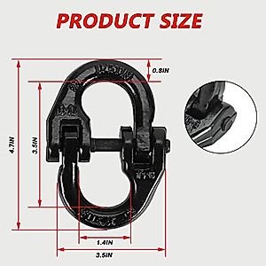 BACLAUGH 2pc 1/2 inch Coupling Link Tow Hitch Safety Chain Hammer Lock Grade 80 Black for Truck