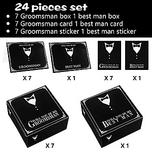 SAIWEILAI ONLINE 24 Pieces Groomsmen Proposal Box Set of 8 Groomsmen Box 8x8x4 inch With 8 Will You Be My Groomsman Labels and 8 Groomsmen Proposal Cards（7 Groomsmen, 1 Best Men ）