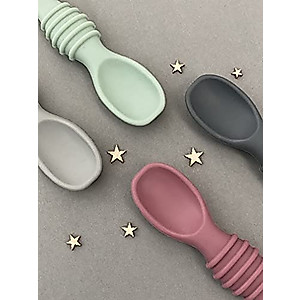 Otterlove Silicone Baby Spoons – 100% Platinum Pure LFGB Silicone Soft-Tip – Self Feeding Training Spoon for Baby Led Weaning (Sage & Sand)