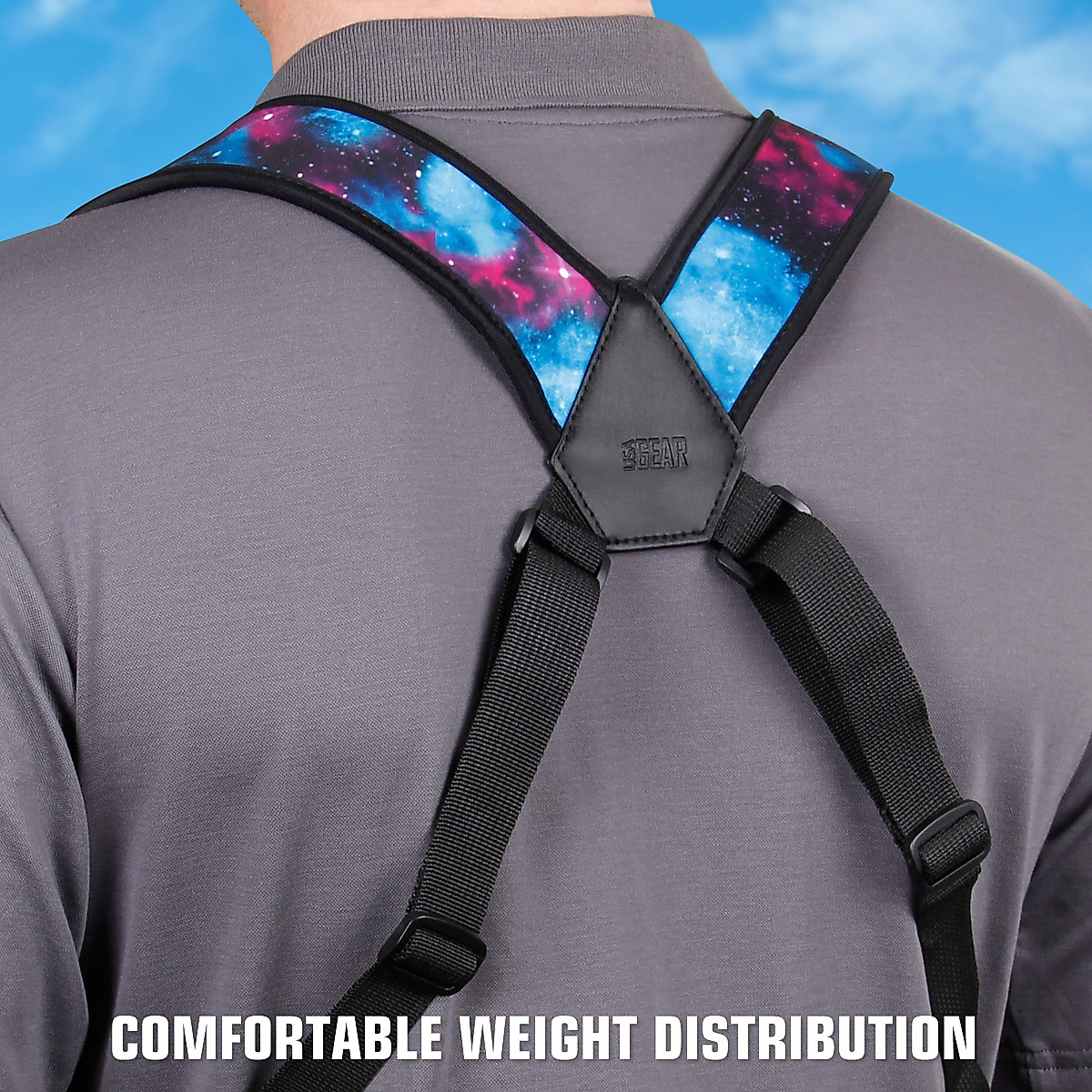 USA Gear DSLR Camera Strap Chest Harness with Quick Release Buckles, Galaxy Neoprene Pattern and Accessory Pockets - Compatible with Canon, Nikon, Sony and More Point and Shoot and Mirrorless Cameras