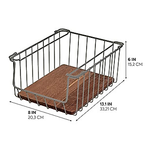 The Ría Safford Collection by iDesign Open Front Wire Basket with Acacia Wood, 14" x 10" x 6", Charcoal
