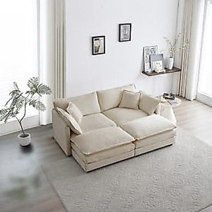 Linyuanwai Chenille Fabric Ottomans Footrest to Combine with 2 Seater Sofa, 3 Seater Sofa and 4 Seater Sofa, Light Coffee
