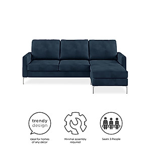 Novogratz Chapman Sectional Sofa with Chrome Legs, Black Velvet Couch