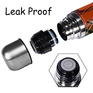 Stainless Steel Leather Vacuum Insulated Mug Plaid Animals Thermos Water Bottle for Hot and Cold Drinks Kids Adults 16 Oz