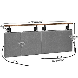 HOOBRO Queen Size Headboard, Wall Mount Hanging Headboard with 4 USB Ports and LED Light, PU Upholstery, Open Storage Shelf, for Bedroom, Bar, Dining or Entryway, Rustic Brown and Gray