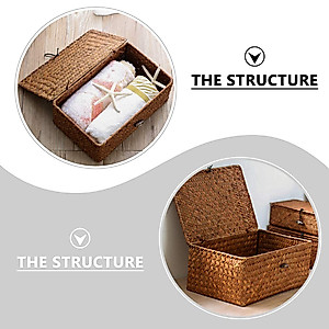 Cabilock 1pc Straw Storage Box Wicker Storage Basket Stacking organizing Basket Seagrass Storage Basket Woven Storage Bins Basket Organizer Cutlery Basket Desktop Natural Seagrass