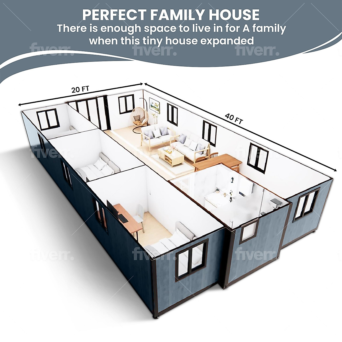 _20ft Expandable Container House | Prefab Expandable Foldable Homes | Portable Prefabricated 2 Bedroom, 1 Bath Living & Kitchen | Modular Steel Frame Home | Insulated and Easy Assembly [RED]