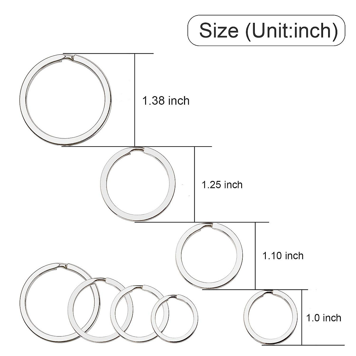 Teskyer Flat Key Ring, 40 Pack 4 Sizes Split Metal Key Rings for Organizing Home Car Office Keys and Accessories, Silver (0.98INCH, 1.10INCH, 1.25INCH, 1.37INCH)