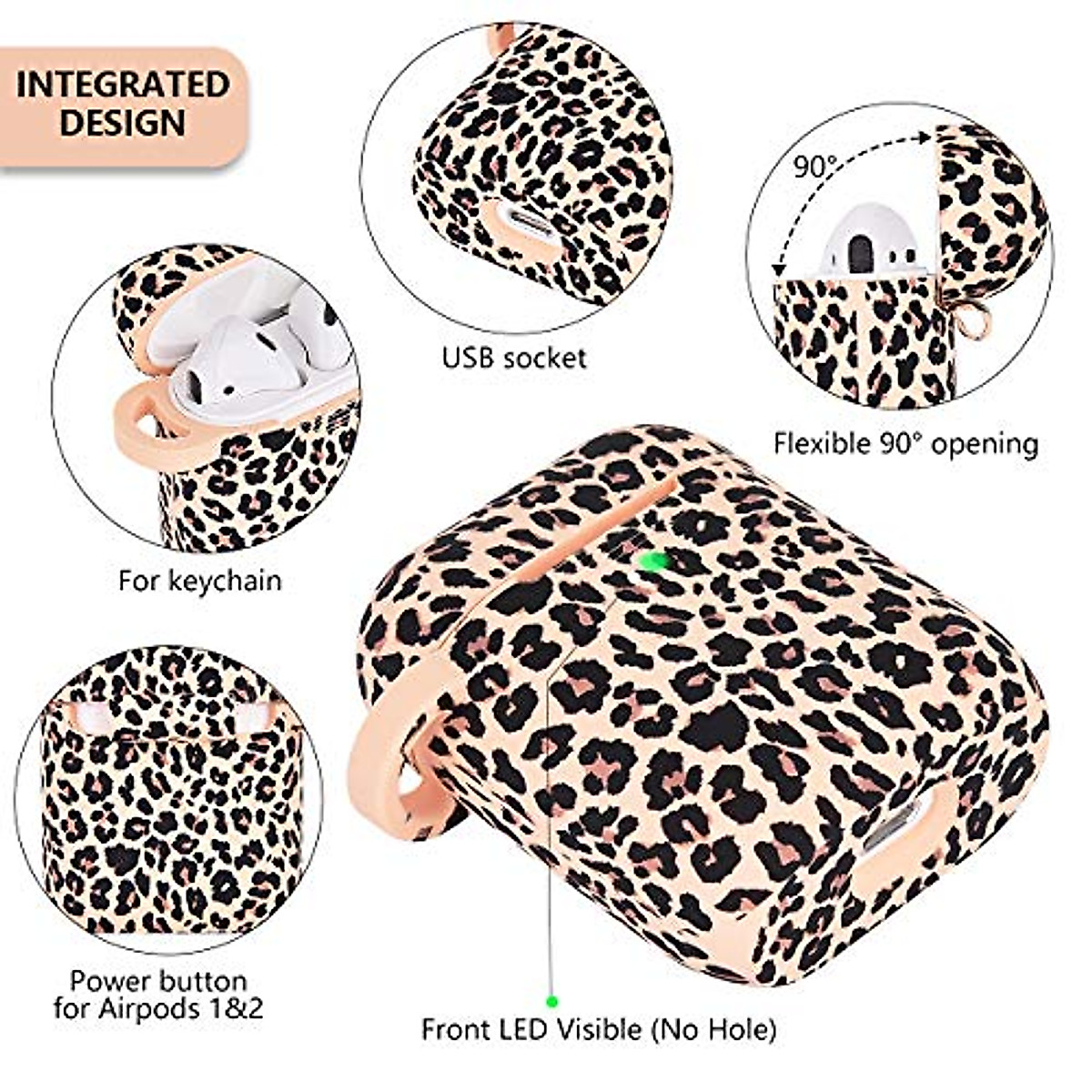 AIRSPO Airpod Case Airpods Case Cover for Apple AirPods 2&1 Silicone Protective Skin Cute Airpod Case for Girls with Pom Pom Fur Ball Keychain/Strap/Accessories (Leopard Print+Fur Ball)