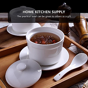 Luxshiny 2pcs Soup Cups with Lids White Ceramic Stew Pot with Lid Steam Soup Bowl Steaming Cup Soup Noodle Bowl Stockpot Cookware for Egg Custard Medicinal and Birds Nest 4 Inches