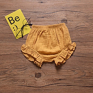 3PC Shorts Set Newborn Baby Girls Boys PP Pants Cotton Linen Blend Cute Floral Bloomer Triangle Shorts (B Coffe+Yellow+Khaki,0-6 Months)