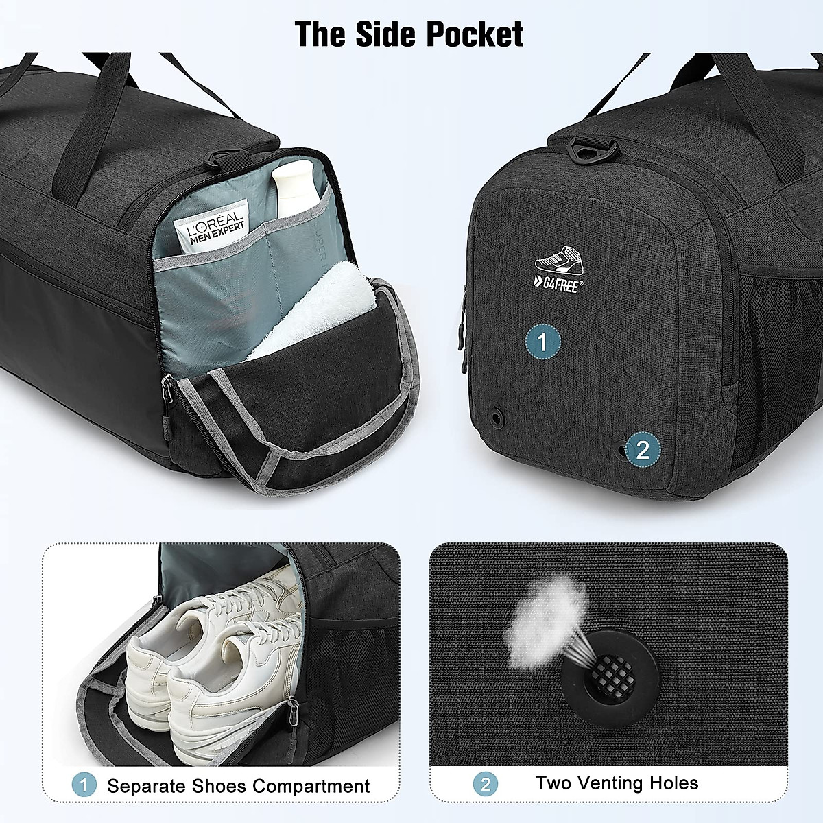 G4Free 45L/60L 3-Way Duffle Backpack Gym Bag with Wet Pocket & Shoes Compartment Sports Travel Weekender Overnight Duffel Bag