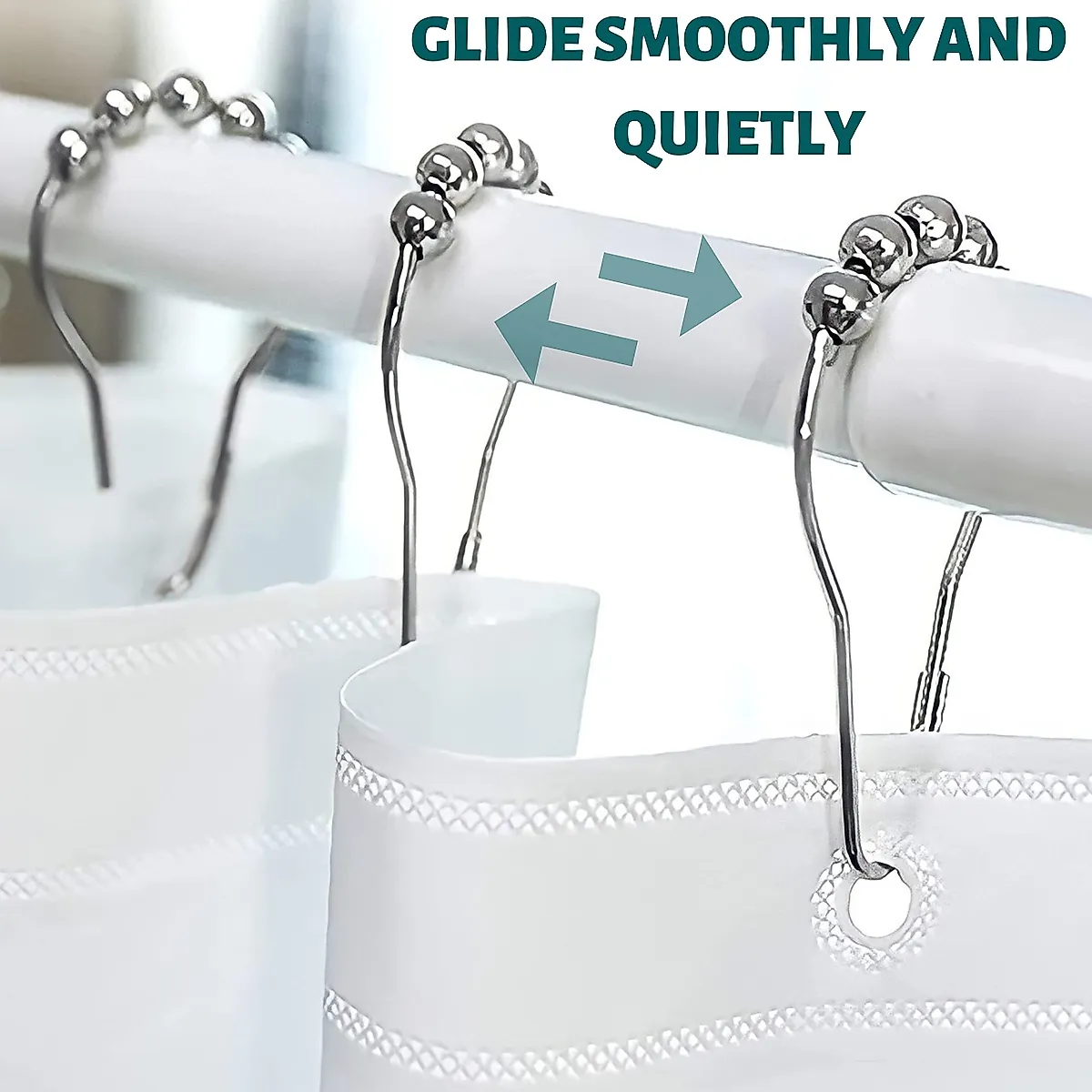 Shower Curtain Hooks - Set of 12 Shower Curtain Rings- Rust Resistant Shower Curtain Rings Stainless Steel Curtain Rings for Bathroom Shower Rod Hangers Silver