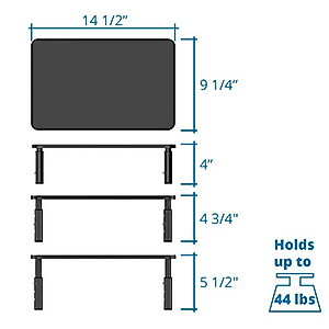 Husky Mounts Monitor Riser Laptop Stand, Adjustable Legs, Stackable, 14.5" x 9.25" x 5.5" Max Height, Matte Steel, Black.