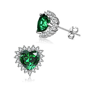 POPKIMI Emerald Earrings for Women Girls Sterling Silver Green Earrings Heart Shape Stud Earrings May Birthstone Earrings Jewelry Christmas Birthday Gift (May)