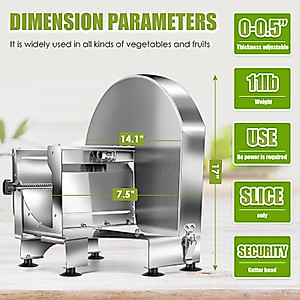 NEWTRY Commercial Vegetable Slicer Manual Potato Slicing Machine Fruit Cutter Onion Slicer 0-15/32 inch Stainless Steel
