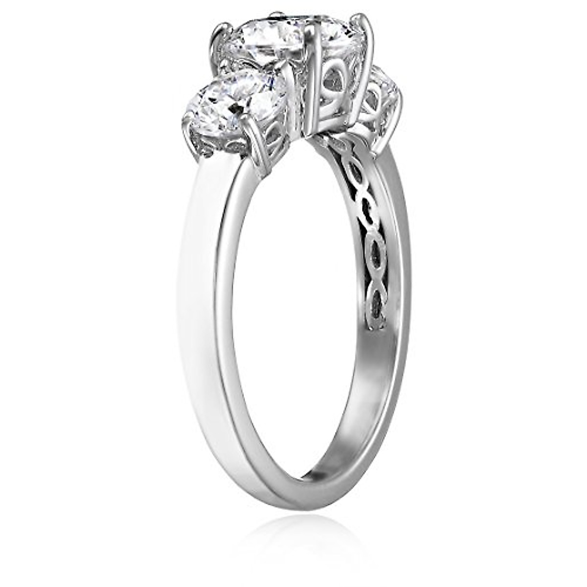 Amazon Essentials Platinum-Plated Sterling Silver Round 3-Stone Ring made with Infinite Elements Cubic Zirconia (3 cttw), Size 8 (previously Amazon Collection)