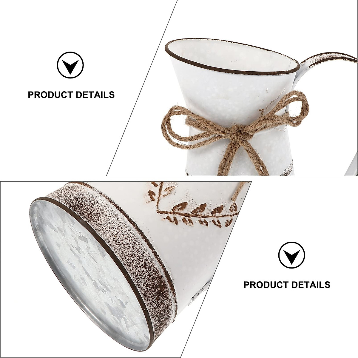 GANAZONO French Pitcher Vase Metal Heart Leaf Flower Pitcher Flower Arrangement Pot Decorative Water Jug for Home Office Garden (White) Size L