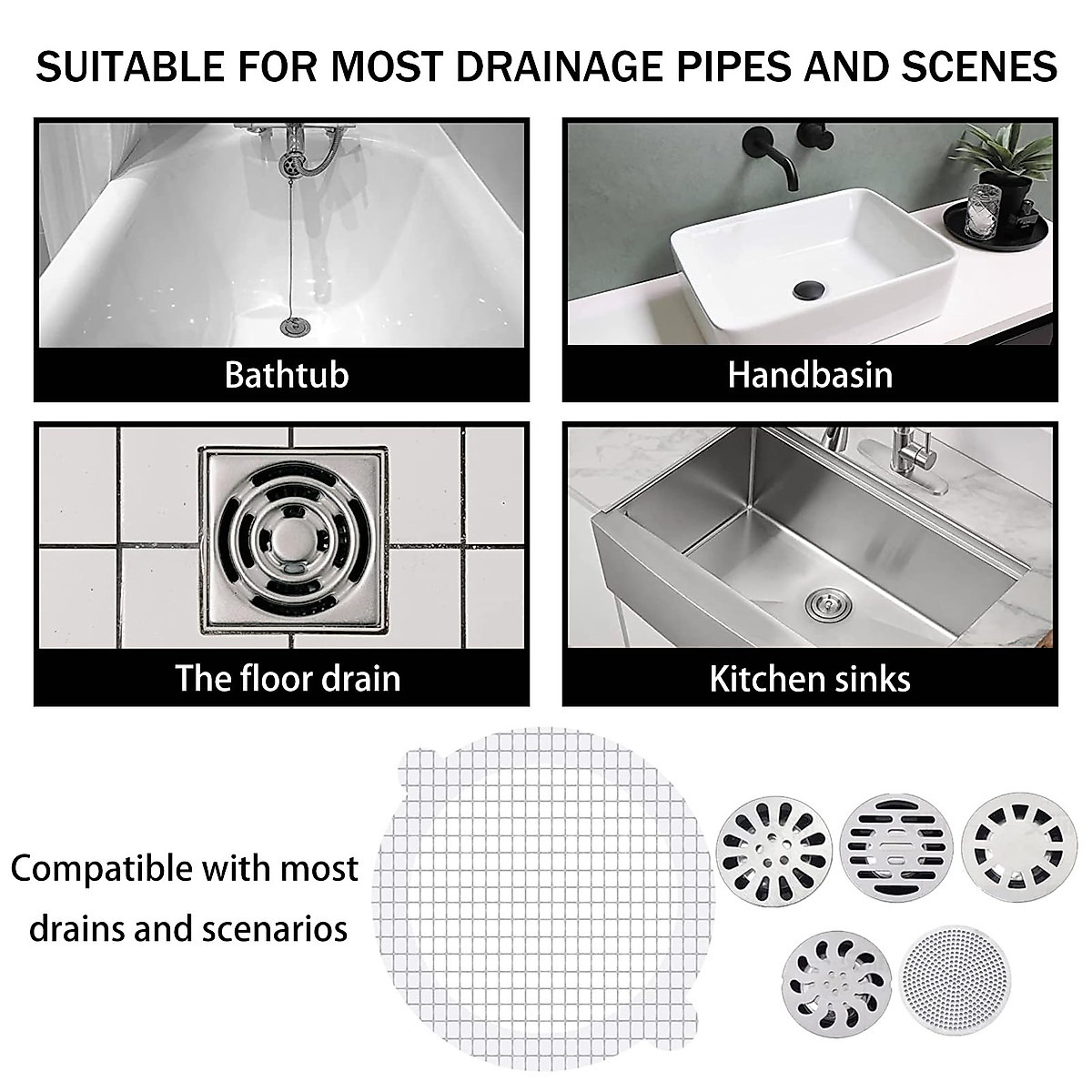 Ganbaro 30 Pack Disposable Hair Catchers for Shower, Disposable Shower Drain Hair Catcher, White Mesh Stickers 4.3'', Waterproof Adhesive Mesh Stickers for Bathroom, Laundry, Bathtub, Kitchen