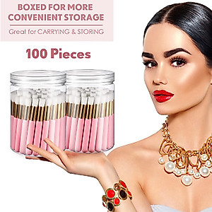Nuenen 100 Pieces Lash Cleansing Bath Brushes with Container, Eyelash Extension Cleanser Brushes Lash Cleaner Brush Lash Shampoo Brushes for Eyelash Extensions Prolong Lash Cleanser Supplies, Pink
