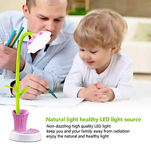 Desk Lamp for Kids - Uniwit Sunflower LED Charging Table Lamp Support Eye Protection Small Desk Folding for Reading,Study and Office, Adjustable Brightness - Pink