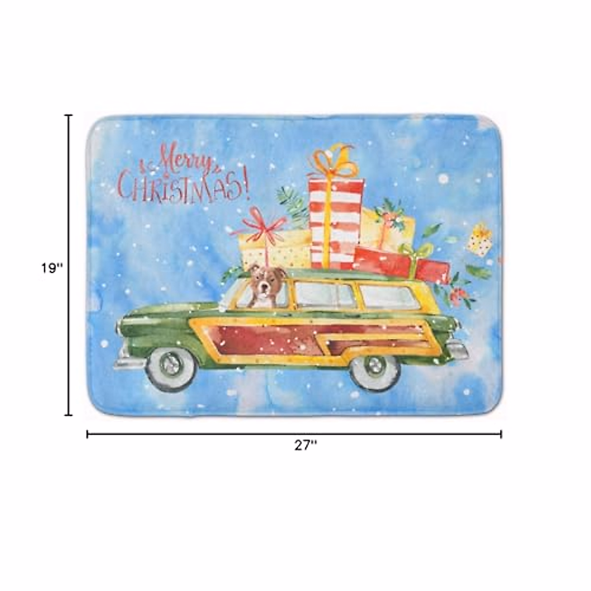 Caroline's Treasures CK2464RUG Merry Christmas Red Staffie Bull Terrier Machine Washable Memory Foam Mat, Bathroom Rug, Non-Slip Bath Mat, Durable Thick Washable Rugs for Kitchen, Bathroom Quick Dry,