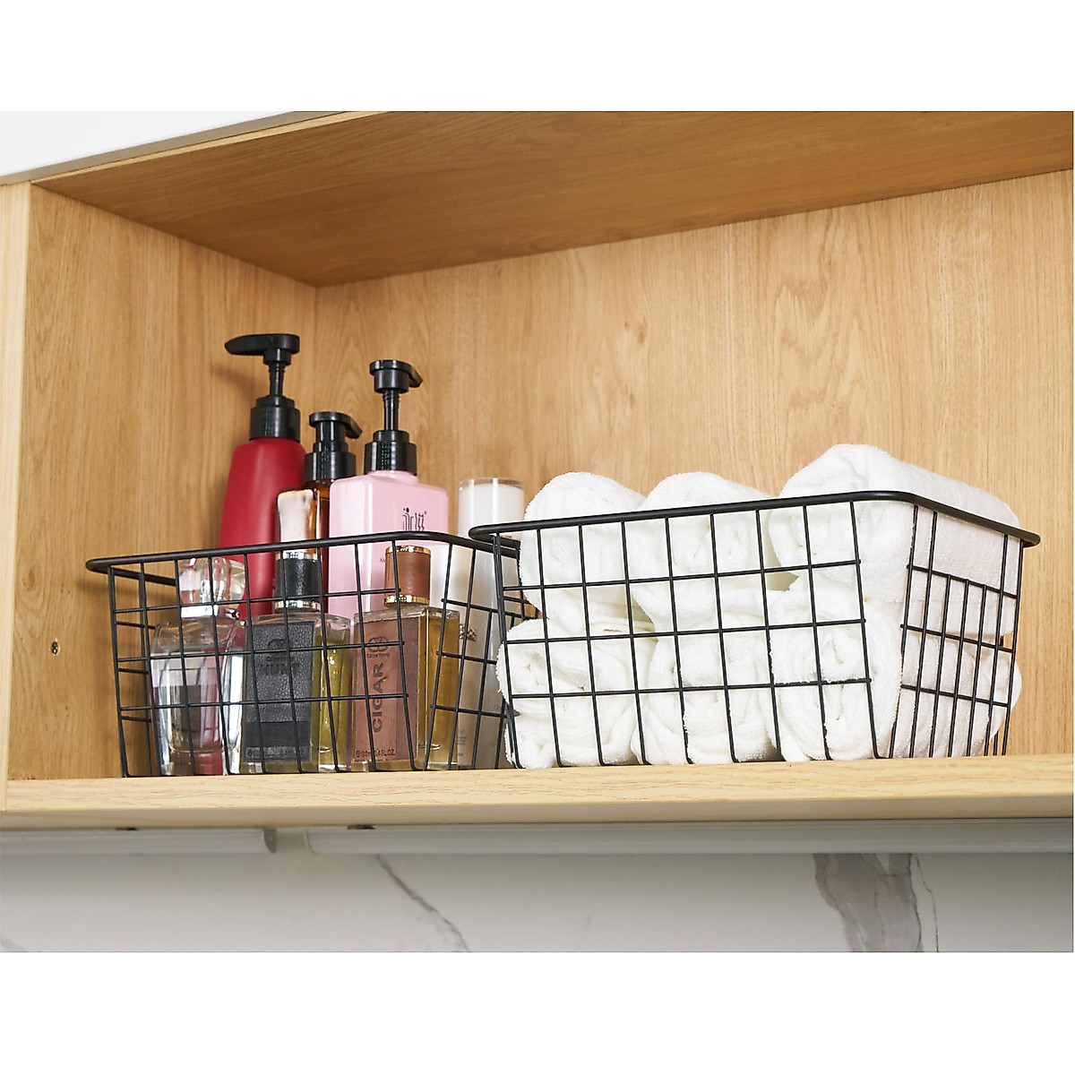 Pantry Organization and Storage 5 Pack , Wire Storage Baskets for Kitchen, Laundry, Garage, Fridge, Bathroom Countertop Organizer,Black