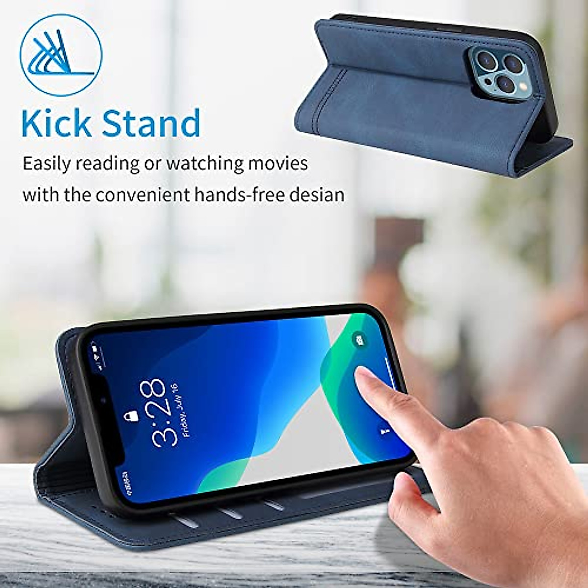 Fansipro Wallet Folio Case for Samsung Galaxy S9 Plus, Premium PU Leather Slim Fit Cover for Galaxy S9 Plus, 2 Card Slots, 1 Transparent Photo Frame Slot, Hardware on Leather, Blue