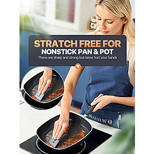 Pan Scraper, CLUEAPOP 5 Pcs Pot Scraper Plastic, Pot Scraper Non Scratch for Cast Iron, Pot and Pan Cleaning, Sturdy Scraper Kitchen Tool