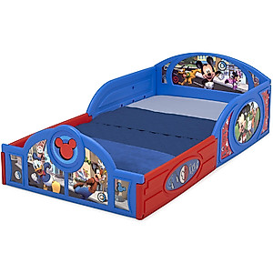 Delta Children Disney Mickey Mouse Plastic Sleep and Play Toddler Bed with Attached Guardrails