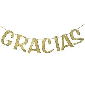 Gracias Banner Gold Glitter Sign Garland for Spanish Thank You Wedding Decorations Engagement Supplies Bridal Shower Party Decor Photo Booth Props