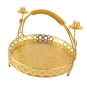 Gralara European Style Serving Tray Cupcake Dessert Party Display Dried Food Tray Organizer Metal Decorative Storage Fruit Bowl for Centerpiece, Aureate