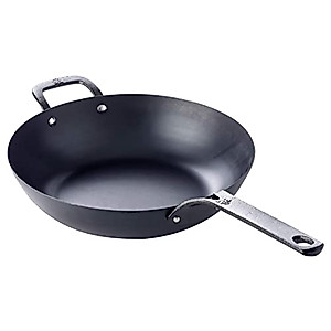 BK Pre-Seasoned Black Steel Carbon Steel Induction Compatible 12" Wok, Oven and Broiler Safe to 660F, Durable and Professional, Black