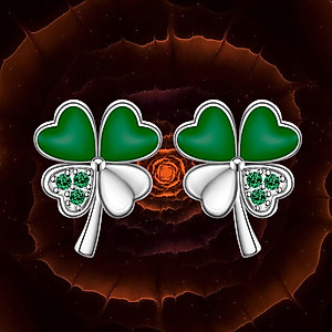 St Patricks Day Shamrock Earrings for Women Sterling Silver Four Leaf Clover Earrings Studs Green Shamrock Jewelry Holiday Gifts
