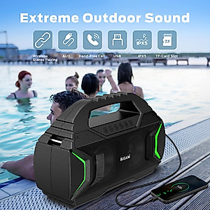 BUGANI Bluetooth Speakers, Party Plus Wireless Portable Speaker with 60W Big Power Dual Pairing True Wireless Stereo Sound, 30H Playtime, Support TF/AUX/USB, Suitable for Party, Outdoor Speaker