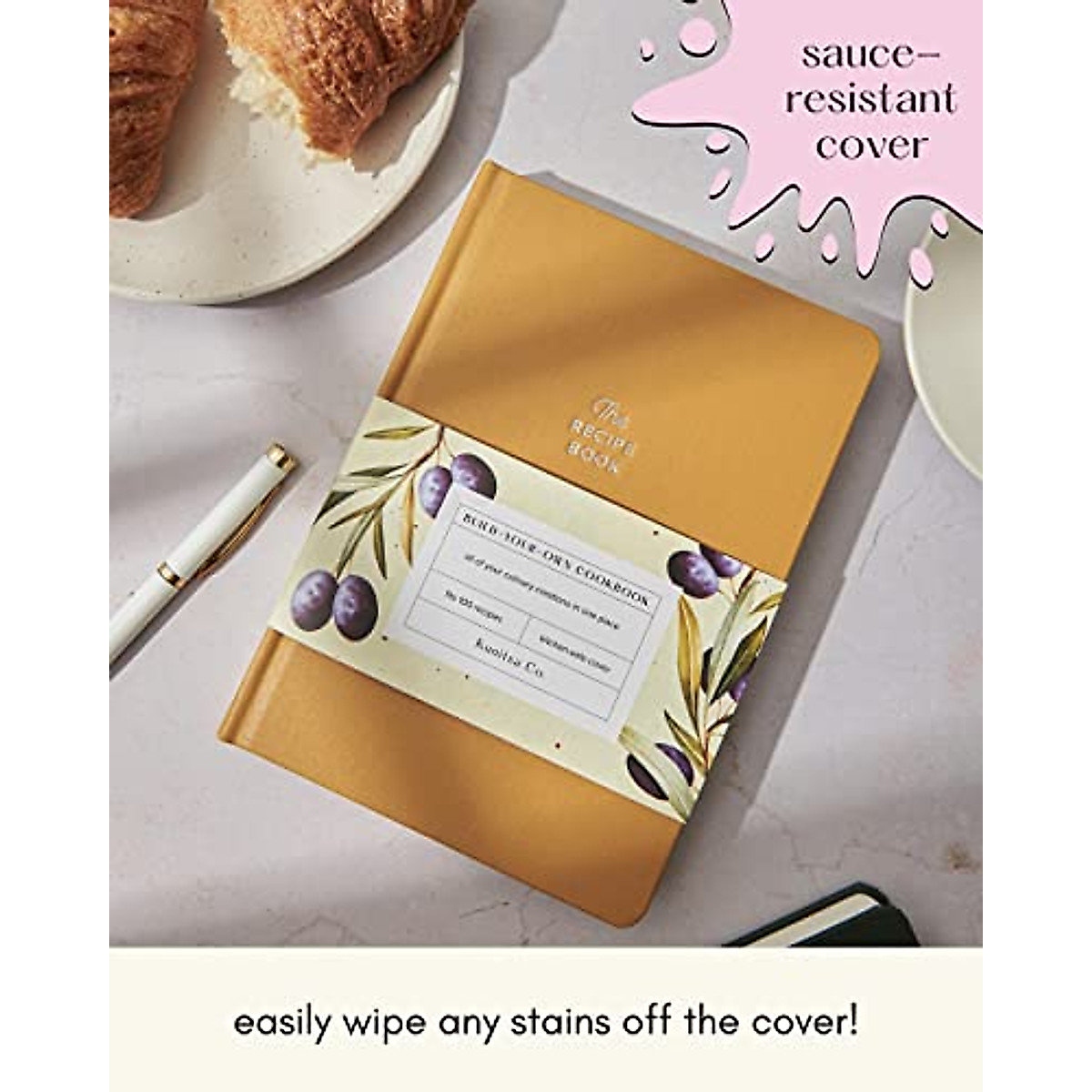 KUNITSA CO. Recipe Notebook - Keepsake Gift. Hardcover Blank Recipe Book to Write in Your Own Recipes, with Journaling Prompts about the Chef. 100 recipes (Mustard Yellow)