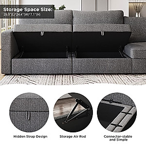 HONBAY Oversized Modular Sectional Sofa Reversible U Shaped Sectional Couch with Wide Chaise Modular Sofa with Storage Seat, Light Grey