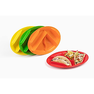 Jarratt Industries Big Fiesta Taco Holder, Taco Serving Trays with Stand Up Holder for Extra Large Tortillas and Tacos, Use for the Biggest Appetites on Taco Nights and Bar, Microwave Safe, Set of 4