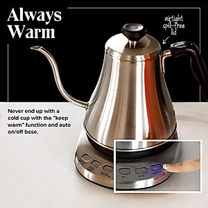 Gooseneck Electric Kettle with Temperature Control & Presets - 1L, Stainless Steel - Tea & Pour Over Coffee Kettle