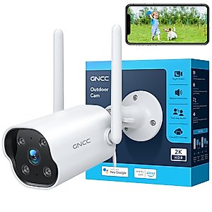 GNCC Outdoor Camera, 2K Cameras for Home Security Outside, Home Security Cameras, Motion Detection, Night Vision, 24/7 Recording, 2 Way Audio, Waterproof, Cloud & Local, Plug-in, APP Control
