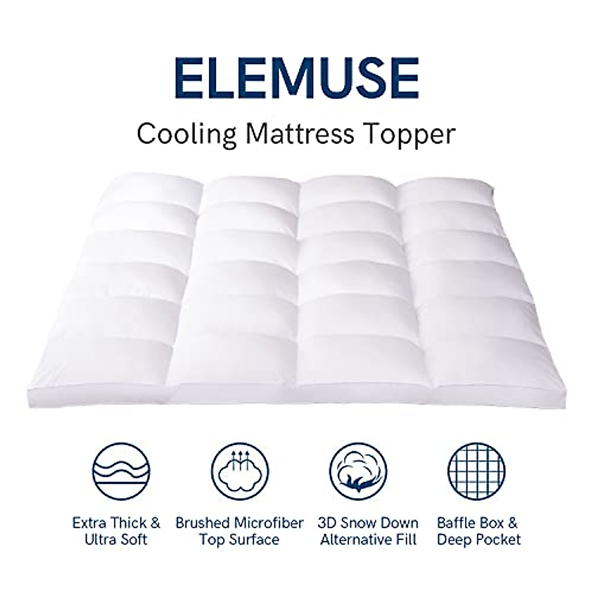 ELEMUSE Twin XL Cooling Mattress Topper for College Dorm, Thick Extra Long Twin Mattress Pad Cover for Back Pain, Plush Soft Pillowtop with Elastic Deep Pocket, Overfilled Down Alternative Filling