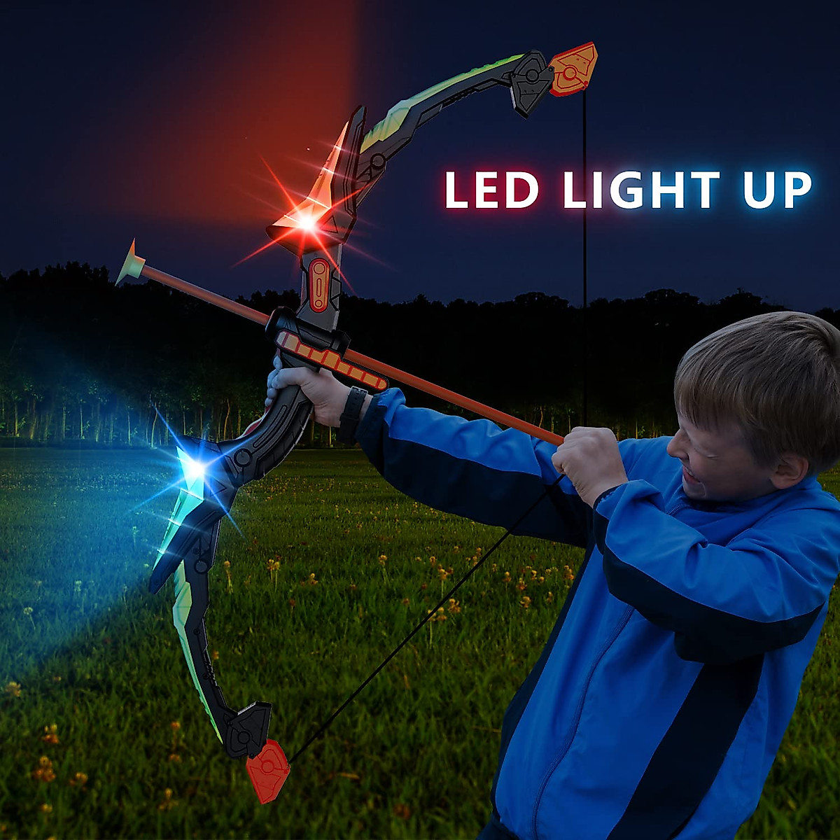 Bigdream Kids Bow and Arrow Toy Set, LED Light Up Archery Toys with 10 Suction Cups Arrows, Outdoor Indoor Shooting Games Toys for 6 7 8 9 10 11 12 Year Old Boys Grils Birthday Gifts