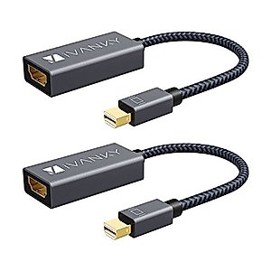 IVANKY Mini Displayport to HDMI Adapter [2-Pack, Super Slim, Braided] Thunderbolt 1&2 to HDMI, Mini DP to HDMI Adapter for Microsoft Surface Pro/Dock, MacBook Air/Pro, Monitor, Projector - Space Grey